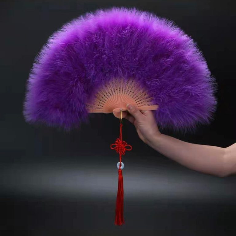 Éventail Rond Orange Plumes Africain | Eventail Boutique