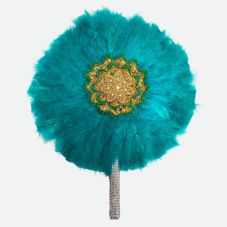 Éventail Rond Orange Plumes Africain | Eventail Boutique