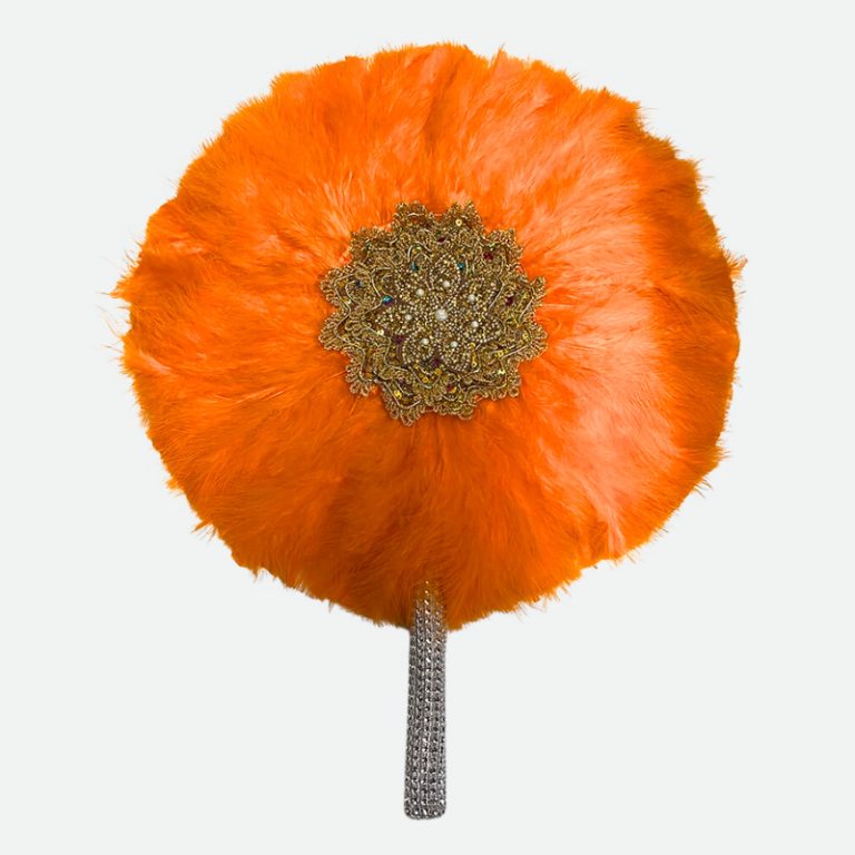 Éventail Rond Orange Plumes Africain | Eventail Boutique
